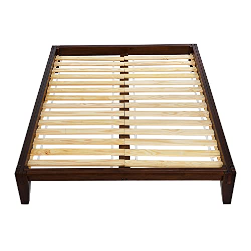 Main + Mesa Yume Modern Solid Wood Platform Bed with Japanese Joinery, Walnut Finish, Queen