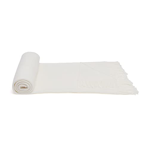 Spotgrowth Twin Throw Blankets for Sofa Warm Acrylic Knit Blanket Durable Lightweight Decorative Blanket Tassel Bed Blanket for All Season Machine Washable 50 x 60 Inches,White, (SP210714)