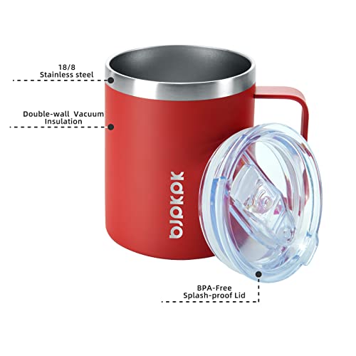 BJPKPK 2 pcs Insulated Coffee Mug, 14oz Insulated Coffee Mug with Lid,Stainless Steel Insulated Coffee Mug with Splash Proof Lid-Red
