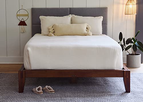 Main + Mesa Yume Modern Solid Wood Platform Bed with Japanese Joinery, Walnut Finish, Queen