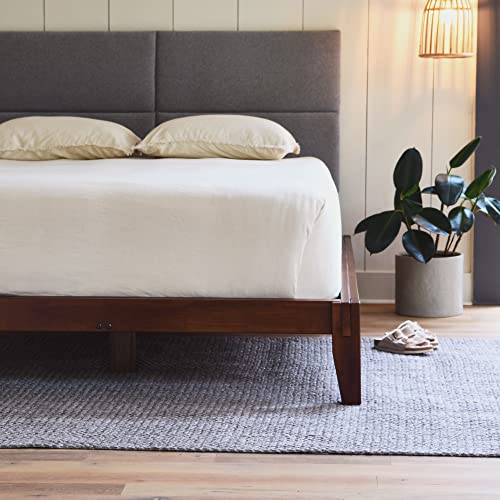Main + Mesa Yume Modern Solid Wood Platform Bed with Japanese Joinery, Walnut Finish, Queen