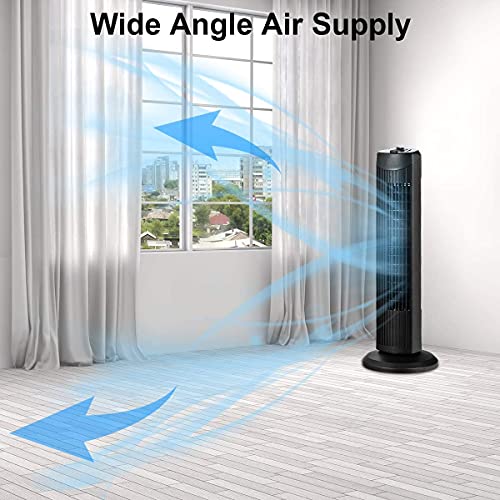 FANTASK Tower Fan, 28 Inch Quiet Oscillating Fan , 3 Wind Speeds & Modes, Bladeless Standing Cooling Fan, Air Circulator Fan for Home Office Kitchen, Floor Fan for Bedroom Room (Black)
