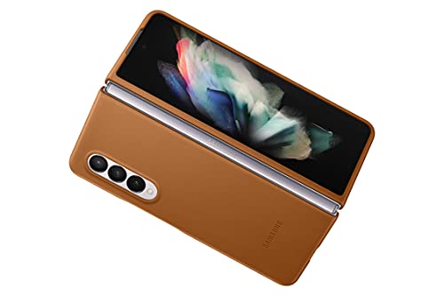 Samsung Galaxy Z Fold 3 Phone Case, Leather Protective Cover, Heavy Duty, Shockproof Smartphone Protector, US Version, Camel,EF-VF926LAEGUS