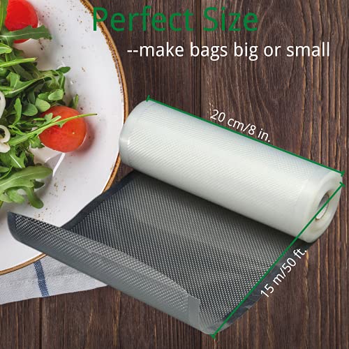 ILEN Vacuum Sealer Bags 2 pack 8''x50' (total 100 feet) Rolls Heavy Duty BPA Free for Food Saver, Sous Vide, Meal Prep