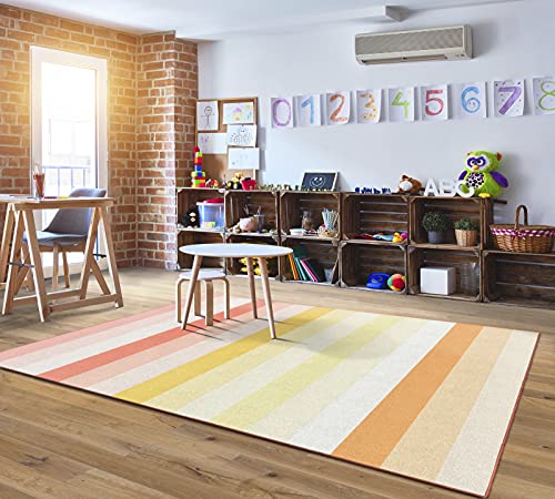 Flagship Carpets Schoolgirl Style Simply Safari Sunset Stripes Classroom Area Rug for Indoor Classroom Learning or Kid Bedroom Educational Play Mat, 5'x7'6"