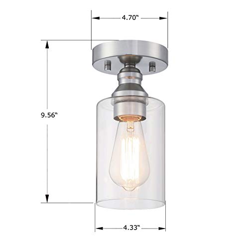 WISBEAM Semi Flush Mount Ceiling Light Fixture, E26 Medium Base, Metal Housing with Clear Glass, ETL Rated, Bulbs NOT Included, 1-Pack