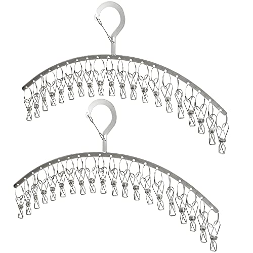 JDGOOMA 2 Pack Stainless Steel Laundry Drying Rack Windproof Clothes Hangers with 20 Clips for Drying Socks,Towels,Diapers,Bras,Baby Clothes,Underwear,Scarfs,Hats,Gloves - Upgraded Type