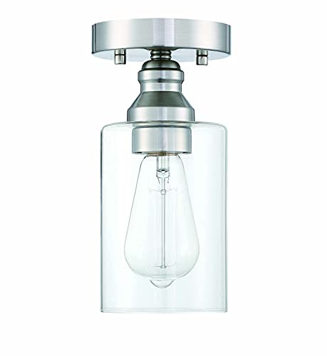WISBEAM Semi Flush Mount Ceiling Light Fixture, E26 Medium Base, Metal Housing with Clear Glass, ETL Rated, Bulbs NOT Included, 1-Pack