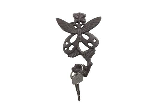 HANDCRAFTED NAUTICAL DÉCOR Cast Iron Butterfly on a Branch Decorative Metal Wall Hook 6.5"