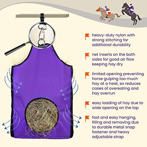 yashchykov Premium Durable Horse Slow Feed Hay Bag with Metal Snap Fastener and Heavy Adjustable Strap -
