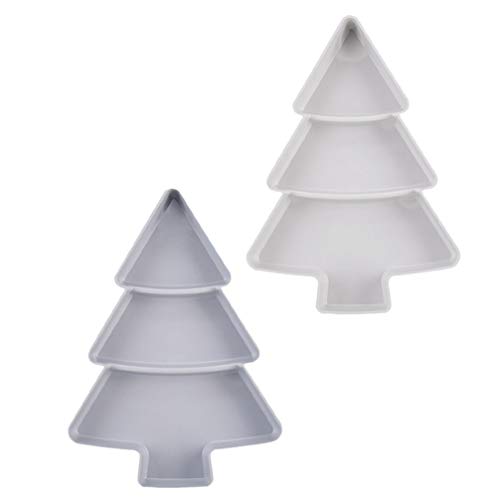 Angoily Christmas Plastic Serving Tray Platter - 2 Pcs Christmas Tree Shape White Plastic Divided Appetizer Serving Tray Candy Snack Salad Desserts Dried Fruit Nuts Plate for Home Office Party