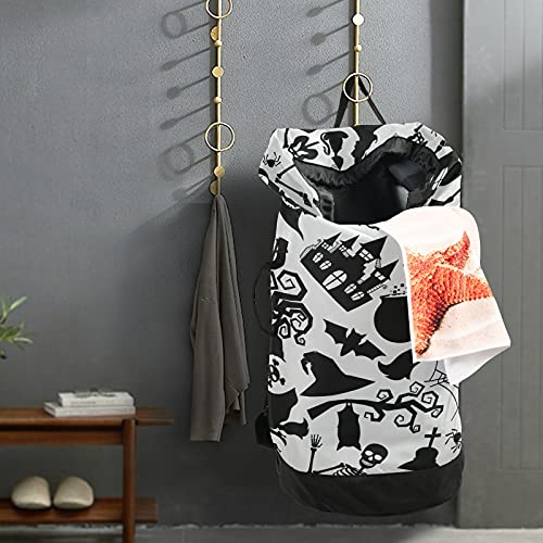 Witch Spider Halloween Laundry Bag Large Heavy Duty Laundry Backpack for College Students Laundry bag with Shoulder Straps Dirty Clothes Organizer for Traveling Waterproof