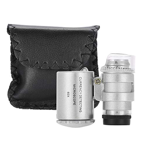 Mini 60X LED Microscope, Pocket Microscope Magnifier Microscope UV Currency Detector, for Jeweler Adjustable Magnifier