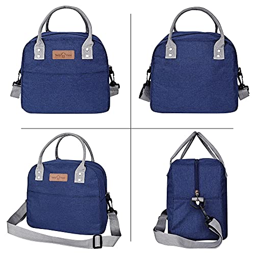 EASTVIO Insulated Lunch Bags Large Reusable Tote Cooler Box with Adjustable Removable Shoulder Strap and Pocket for Women/Men/Picnic/Work/School/Travel,Blue