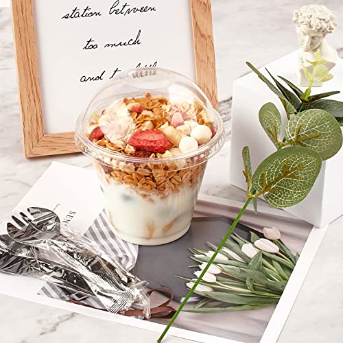 TOFLEN 50Sets 9 oz Clear Plastic Parfait Cups with Dome Lids (No Hole) and Sporks Disposable Party Serving Cups for Desserts, Yogurt Parfait, Fruit, Ice Cream, No Leaking To-Go Breakfast Snack Cups