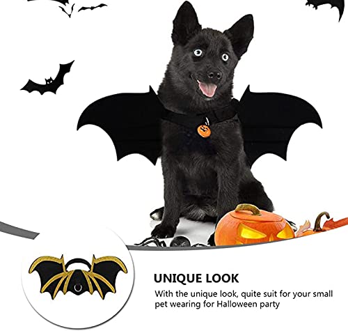Halloween Dog Costume Pet Bat Wings Funny Cosplay Apparel Puppy Costumes for Medium Large Dogs Outfit, Adjustable Bat Wing with Dog Leash and Pumpkin Bells (Black, Under 80 pounds)