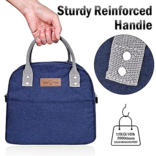 EASTVIO Insulated Lunch Bags Large Reusable Tote Cooler Box with Adjustable Removable Shoulder Strap and Pocket for Women/Men/Picnic/Work/School/Travel,Blue