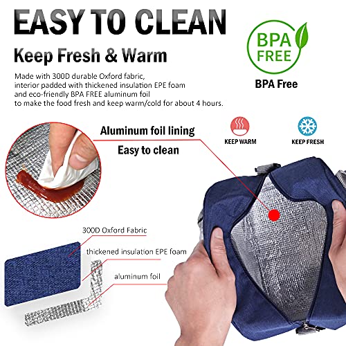 EASTVIO Insulated Lunch Bags Large Reusable Tote Cooler Box with Adjustable Removable Shoulder Strap and Pocket for Women/Men/Picnic/Work/School/Travel,Blue