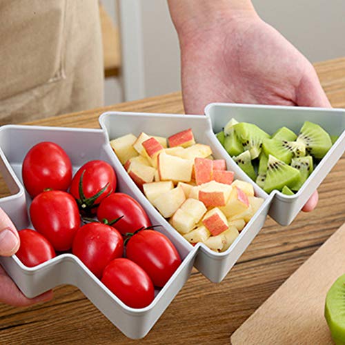 Angoily Christmas Plastic Serving Tray Platter - 2 Pcs Christmas Tree Shape White Plastic Divided Appetizer Serving Tray Candy Snack Salad Desserts Dried Fruit Nuts Plate for Home Office Party