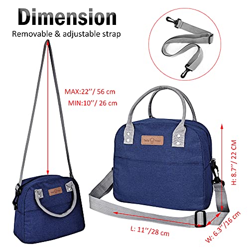 EASTVIO Insulated Lunch Bags Large Reusable Tote Cooler Box with Adjustable Removable Shoulder Strap and Pocket for Women/Men/Picnic/Work/School/Travel,Blue