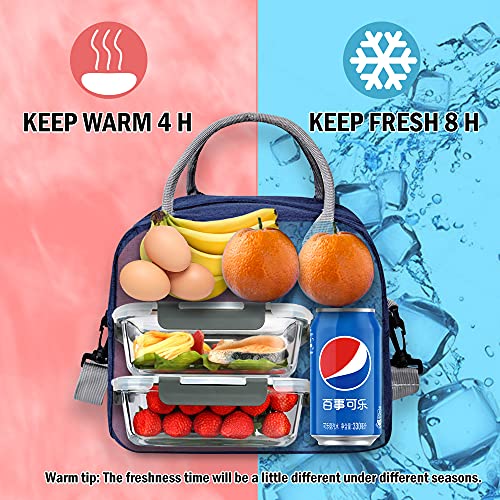 EASTVIO Insulated Lunch Bags Large Reusable Tote Cooler Box with Adjustable Removable Shoulder Strap and Pocket for Women/Men/Picnic/Work/School/Travel,Blue
