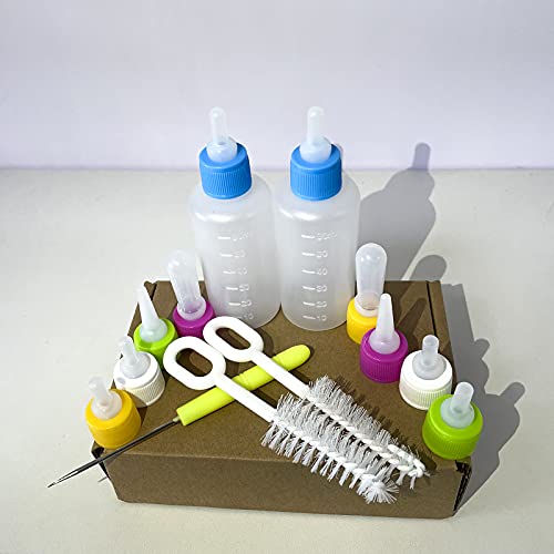 Pet Bottle Kit, Squeeze Liquid Bottle Replaceable Silicone Teat Mini Teat for Newborn Kittens, Puppies, Rabbits, Small Animals Replacement Teat Cat Feeding Bottle Feeding Tool