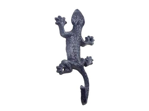 HANDCRAFTED NAUTICAL DÉCOR Rustic Dark Blue Cast Iron Lizard Hook 6"