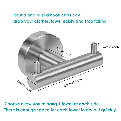 Double Towel Hook for Bathroom 2 Pack Wall Mounted Heavy Duty Stainless Steel Robe Coat Hook, Cabinet Closet Door Sponges Holder for Bedroom Kitchen Garage, Brushed Finish