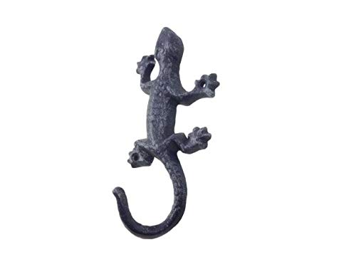HANDCRAFTED NAUTICAL DÉCOR Rustic Dark Blue Cast Iron Lizard Hook 6"