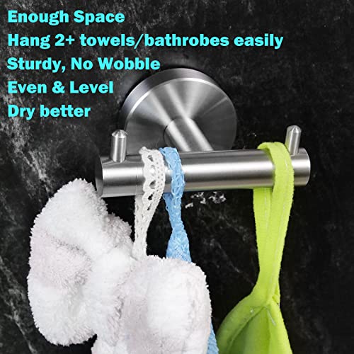 Double Towel Hook for Bathroom 2 Pack Wall Mounted Heavy Duty Stainless Steel Robe Coat Hook, Cabinet Closet Door Sponges Holder for Bedroom Kitchen Garage, Brushed Finish