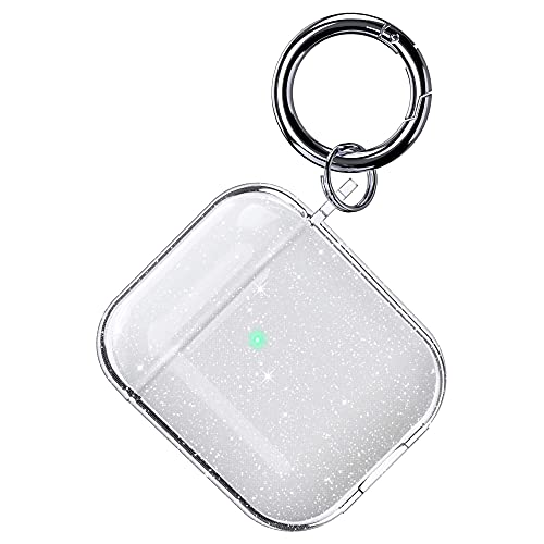 ULAK Compatible with Airpods Case Cover Clear, Designed Protective Cover Soft TPU Transparent Shockproof Case Accessories with Keychain for AirPod 2nd & 1st Generation [Front Led Visible]-Glitter