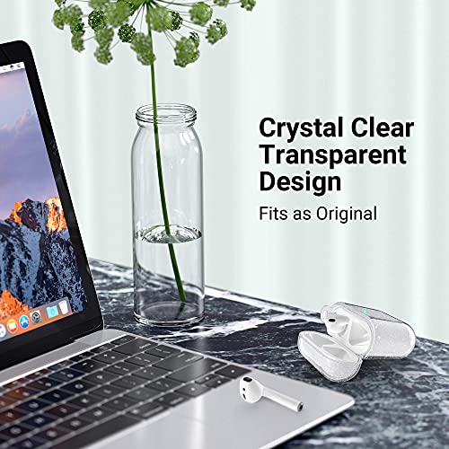 ULAK Compatible with Airpods Case Cover Clear, Designed Protective Cover Soft TPU Transparent Shockproof Case Accessories with Keychain for AirPod 2nd & 1st Generation [Front Led Visible]-Glitter