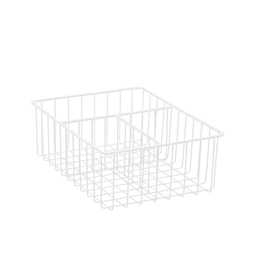 2 Pack White Wire Baskets for Kitchen, 3 Compartment Bin for Cabinet Shelves, Drawers (10 x 8 x 3.7 In)