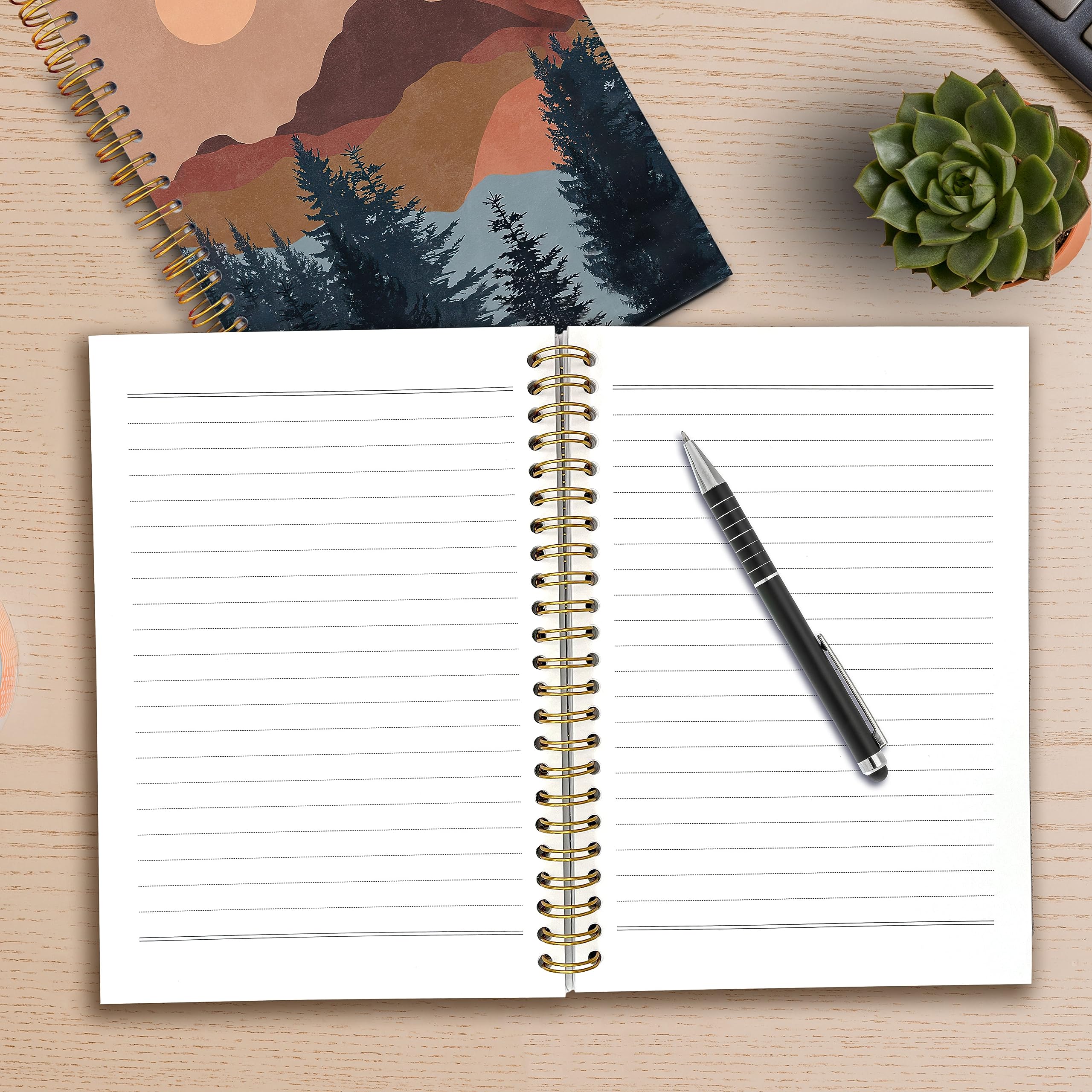 Lacosu Abstract Boho Sun Mountain Spiral Notebook,Laminated Hard Cover,College Ruled 5.5×8.3 Inches,Office College Supply,Journal Notebooks for Journaling Writing Work Office College,Boho Gifts
