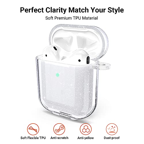 ULAK Compatible with Airpods Case Cover Clear, Designed Protective Cover Soft TPU Transparent Shockproof Case Accessories with Keychain for AirPod 2nd & 1st Generation [Front Led Visible]-Glitter