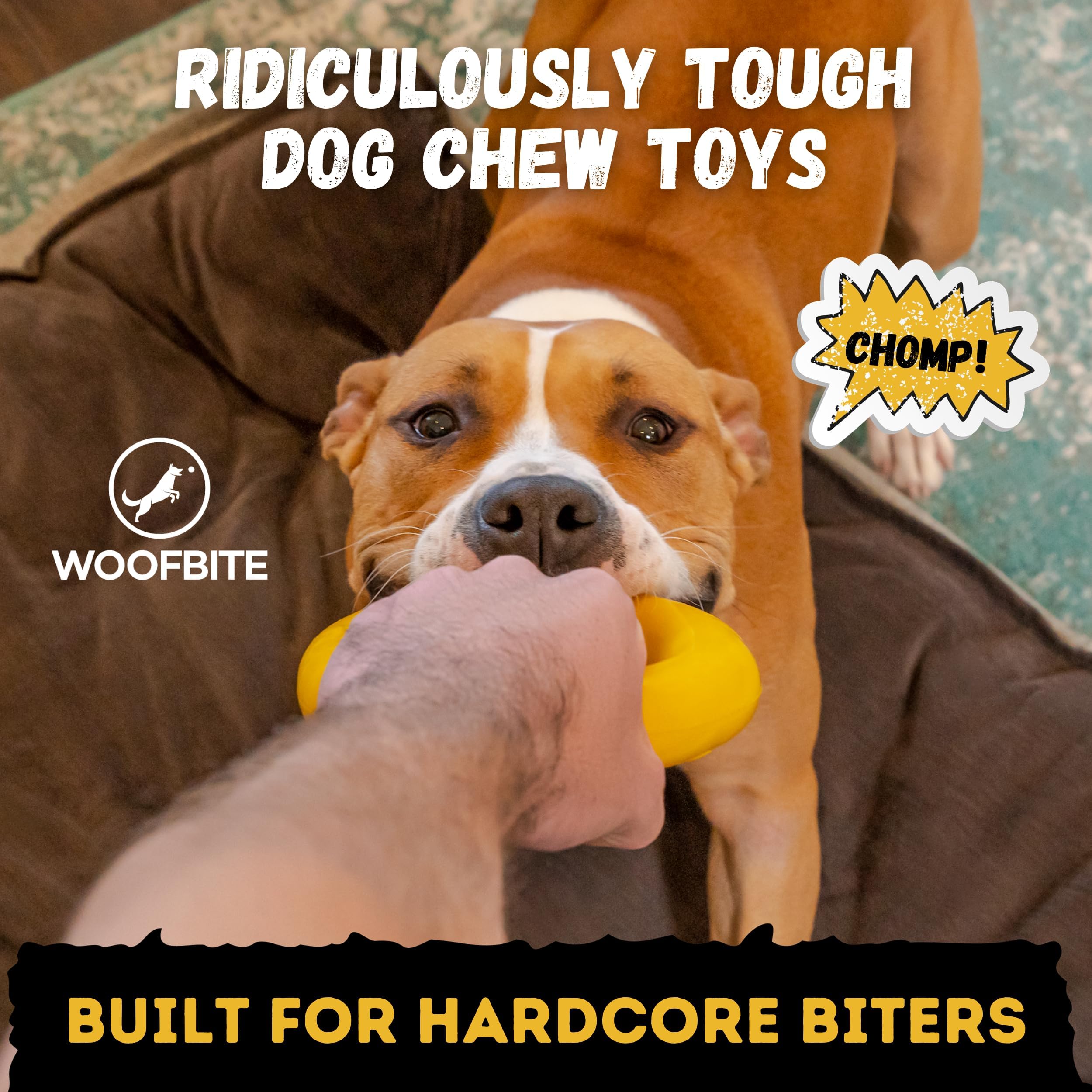 WoofBite "Indestructible Ring Dog Toy - Lifetime Replacement - Medium & Large Breed - Durable for Aggressive Chewers - Tough & Strong, Heavy Duty Natural Rubber - Fetch, Tug, & Chew - 6.5in.