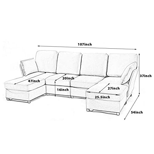 VanAcc Sectional Couch 6 Seats, Modular Sectional Sofa U Shaped sectional with Ottomans, Reversible Sofa Couch for Living Room, Beige Chenille