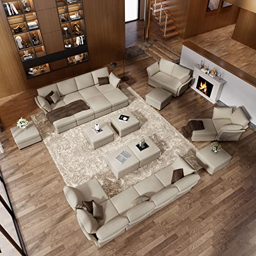 VanAcc Sectional Couch 6 Seats, Modular Sectional Sofa U Shaped sectional with Ottomans, Reversible Sofa Couch for Living Room, Beige Chenille