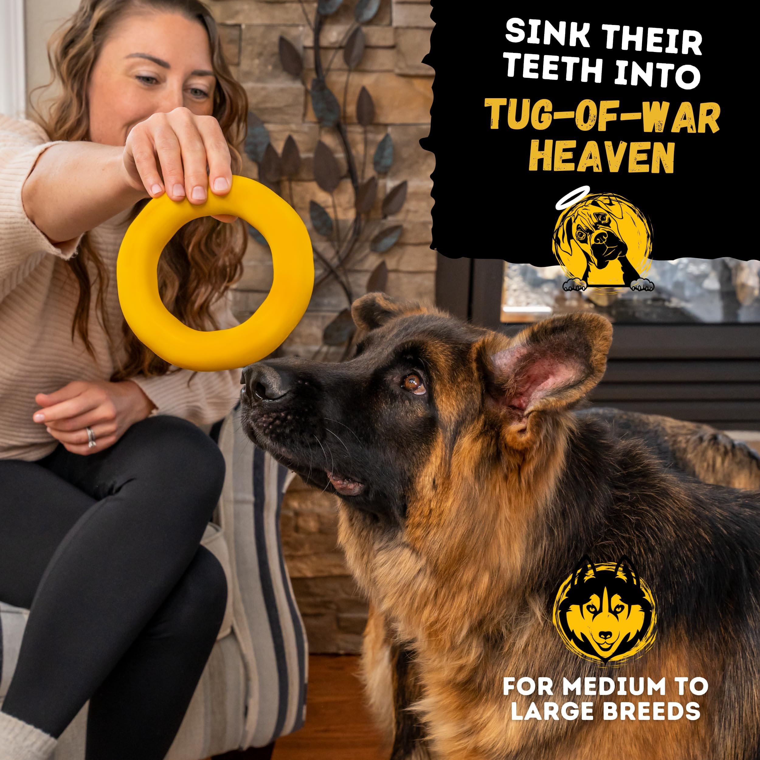 WoofBite "Indestructible Ring Dog Toy - Lifetime Replacement - Medium & Large Breed - Durable for Aggressive Chewers - Tough & Strong, Heavy Duty Natural Rubber - Fetch, Tug, & Chew - 6.5in.
