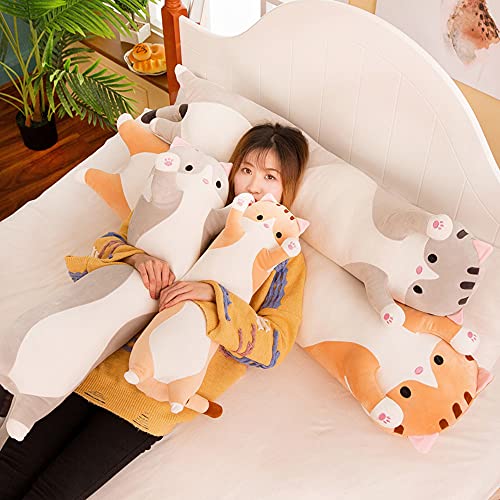 Irishom Plush Pillow, Cat Long Throw Sleeping Pillow Cute Cartoon Cat Shaped Plush Toy Sleeping Long Throw Pillow Home Office Study