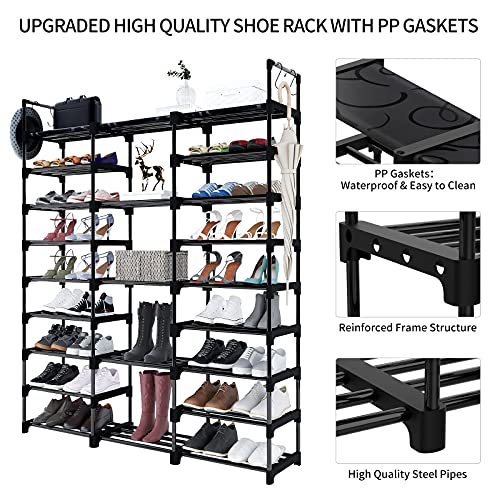 WOWLIVE 9 Tiers Large Shoe Rack Shoe Storage Shoe Organizer 50-55 Pairs Shoe Tower Unit Shelf Durable Metal Pipes with Plastic Connectors Stackable Shoe Cabinet Black(SSS3B9)