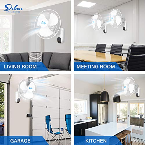 Simple Deluxe 16 Inch Adjustable Tilt, Digital Household Wall Mount Fans, 90 Degree, 3 Speed Settings, 1 Pack, White, 1-Pack, HIFANXWALLDIGIT16V5