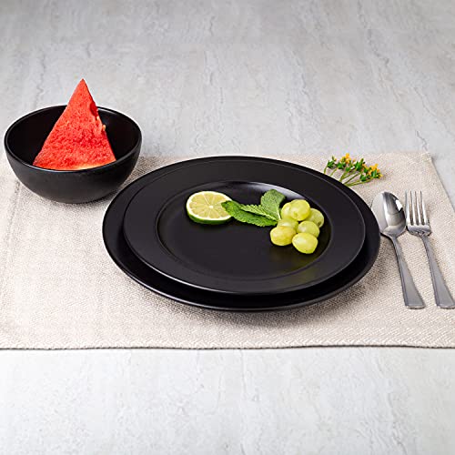 12 Piece Dinnerware Set By Glavers Service For 4, Round Black Matte Dishes β High-End Portuguese Quality Stoneware Set β Includes 4 Dinner Plates 4 Salad Plates, And 4 Bowls Dishwasher Microwave safe.