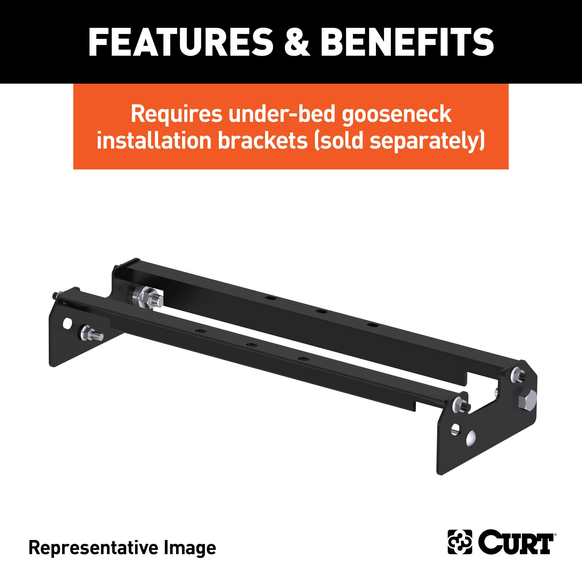 CURT 61100 Over-Bed Fixed Ball Gooseneck Hitch, 30,000 lbs, 2-5/16-Inch Ball , Black
