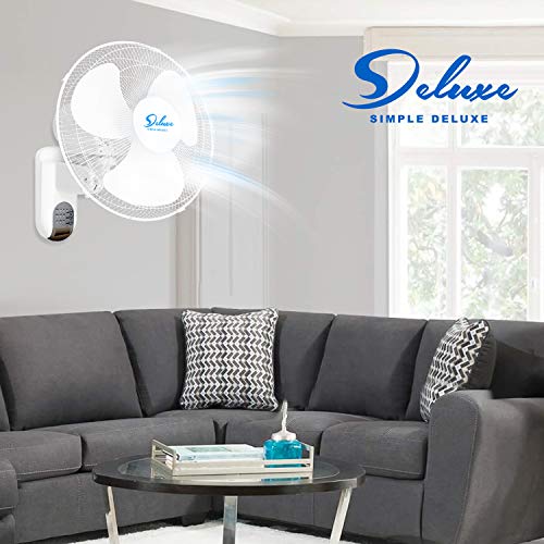 Simple Deluxe 16 Inch Adjustable Tilt, Digital Household Wall Mount Fans, 90 Degree, 3 Speed Settings, 1 Pack, White, 1-Pack, HIFANXWALLDIGIT16V5