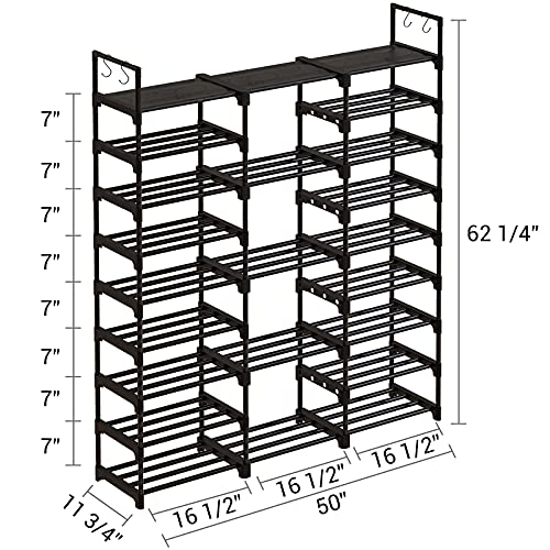 WOWLIVE 9 Tiers Large Shoe Rack Shoe Storage Shoe Organizer 50-55 Pairs Shoe Tower Unit Shelf Durable Metal Pipes with Plastic Connectors Stackable Shoe Cabinet Black(SSS3B9)