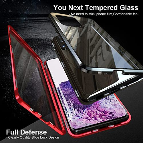 QUIETIP Compatible Samsung Galaxy S20+ Plus Case,Magnetic Metal Clear Glass Case,Thin Body Metal Frame Double-Sided Tempered Glass with Built-in Screen Lens Protect,Black