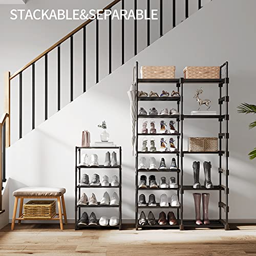 WOWLIVE 9 Tiers Large Shoe Rack Shoe Storage Shoe Organizer 50-55 Pairs Shoe Tower Unit Shelf Durable Metal Pipes with Plastic Connectors Stackable Shoe Cabinet Black(SSS3B9)