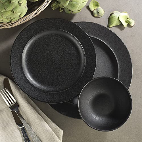 12 Piece Dinnerware Set By Glavers Service For 4, Round Black Matte Dishes β High-End Portuguese Quality Stoneware Set β Includes 4 Dinner Plates 4 Salad Plates, And 4 Bowls Dishwasher Microwave safe.