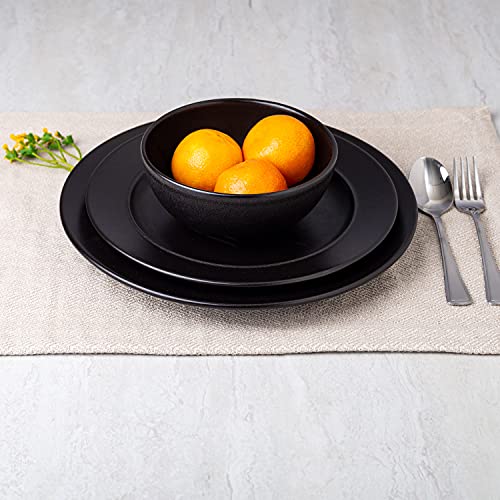 12 Piece Dinnerware Set By Glavers Service For 4, Round Black Matte Dishes β High-End Portuguese Quality Stoneware Set β Includes 4 Dinner Plates 4 Salad Plates, And 4 Bowls Dishwasher Microwave safe.